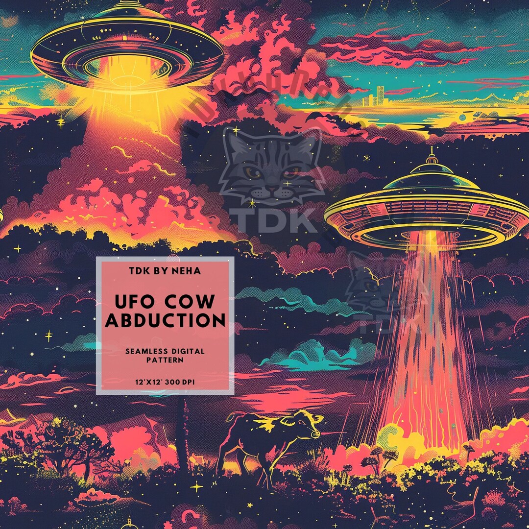 Alien Cow Abduction UFO Seamless Digital Paper for Fabric Printing ...