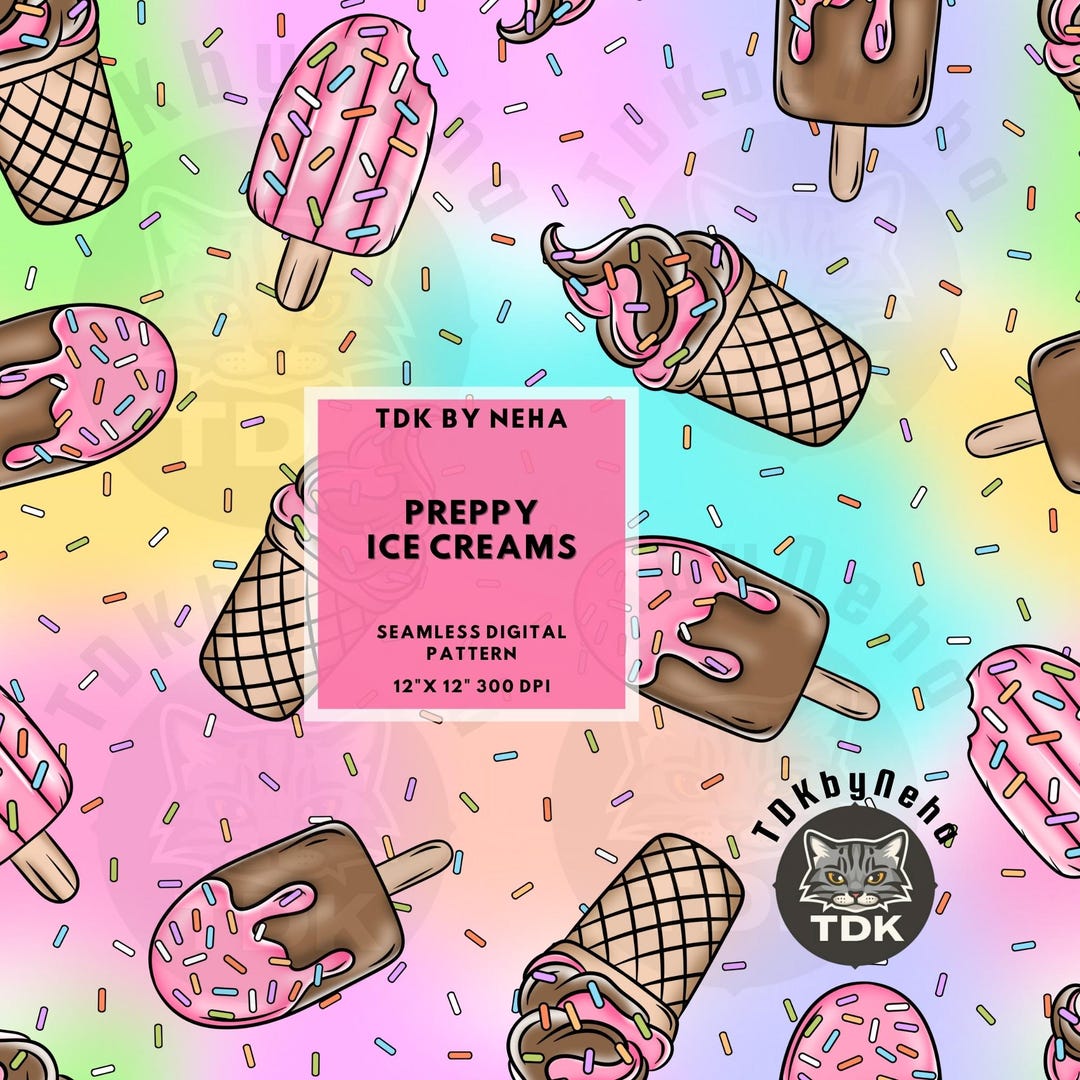 Neon Summer Ice Cream Seamless Pattern Digital Paper for Fabric ...