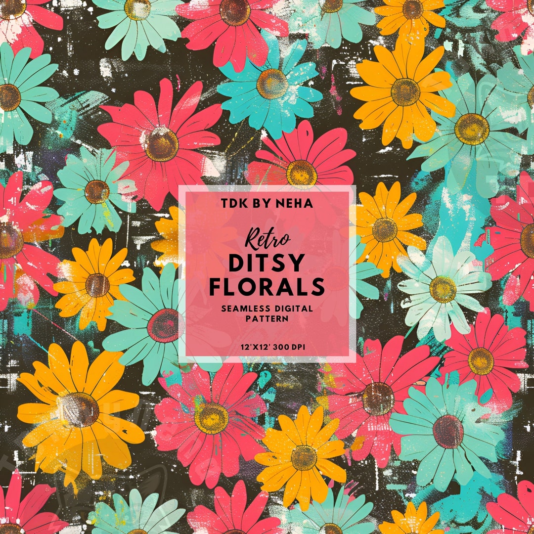 80s Summer Ditsy Daisy Florals Seamless Digital Paper for Fabric ...