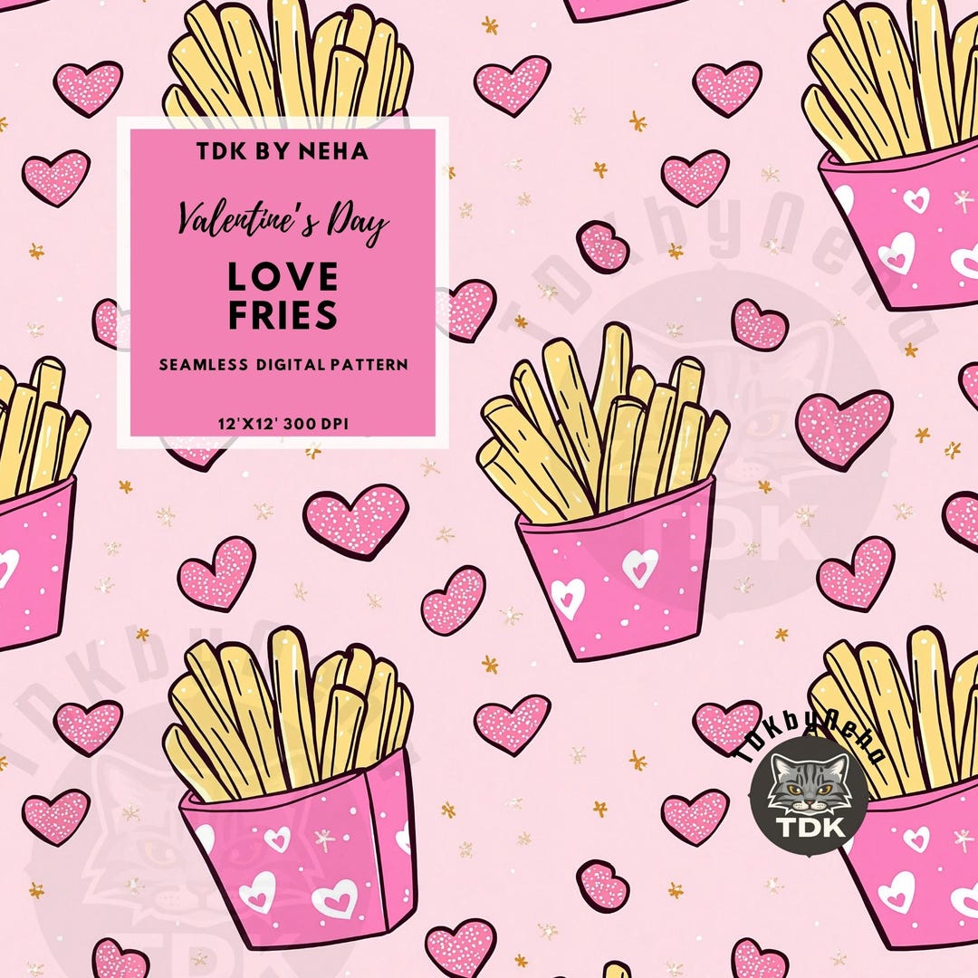 Valentines Fries Seamless Pattern, Anti Valentines Fries and Hearts ...