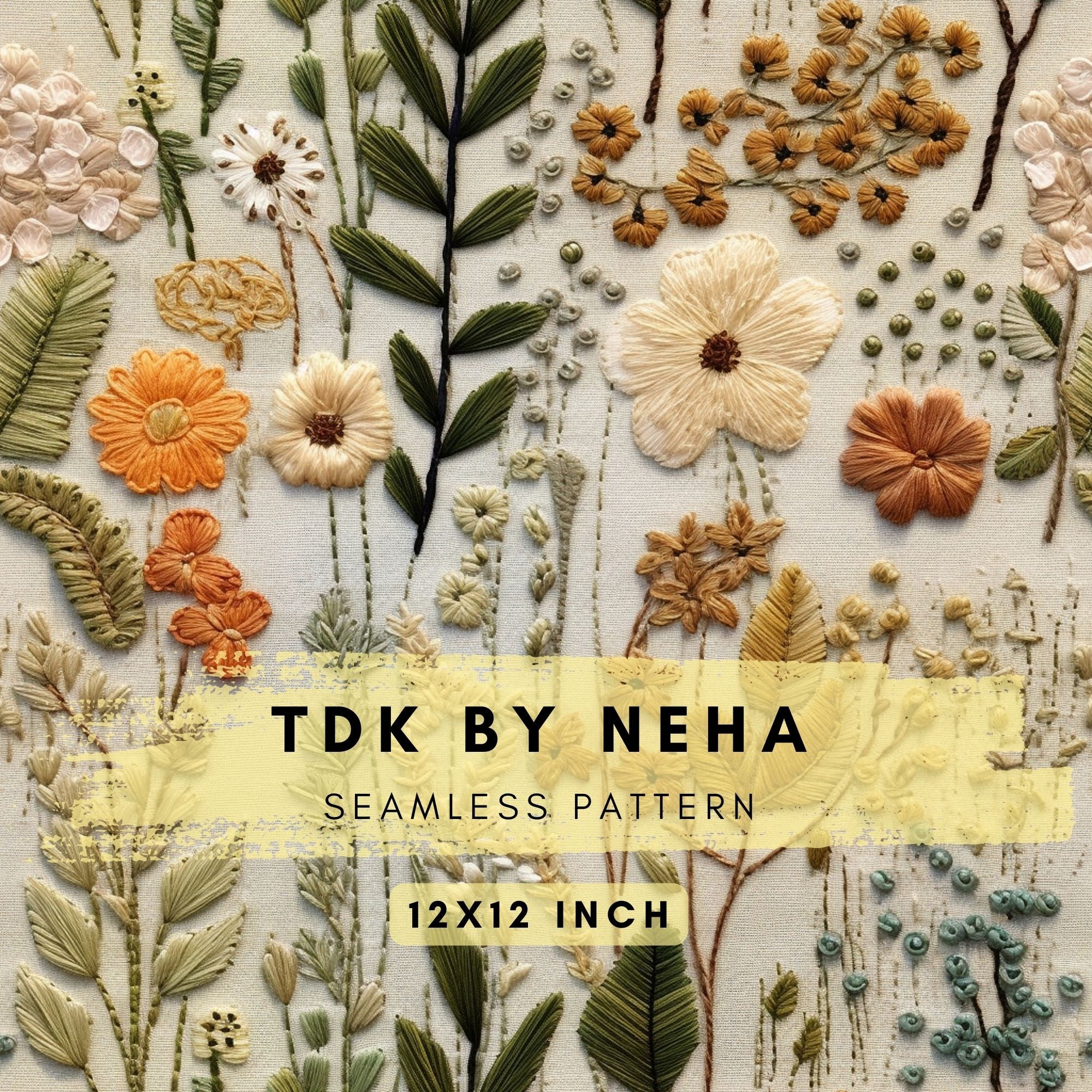 Embroidery Seamless File, Boho Floral Embroidery Seamless Pattern ...