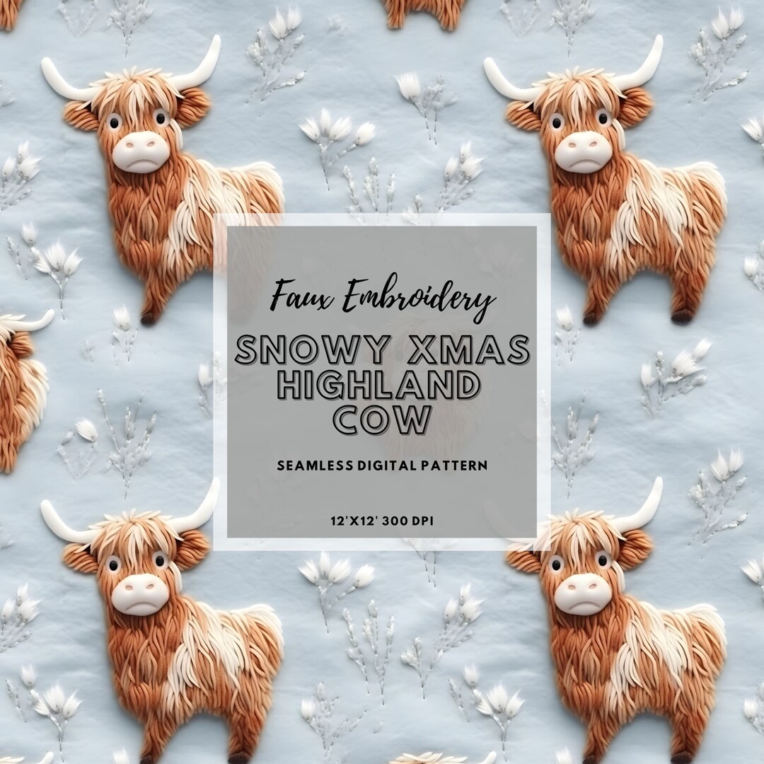 Embroidered Highland Cow Seamless File, Christmas Seamless Faux ...