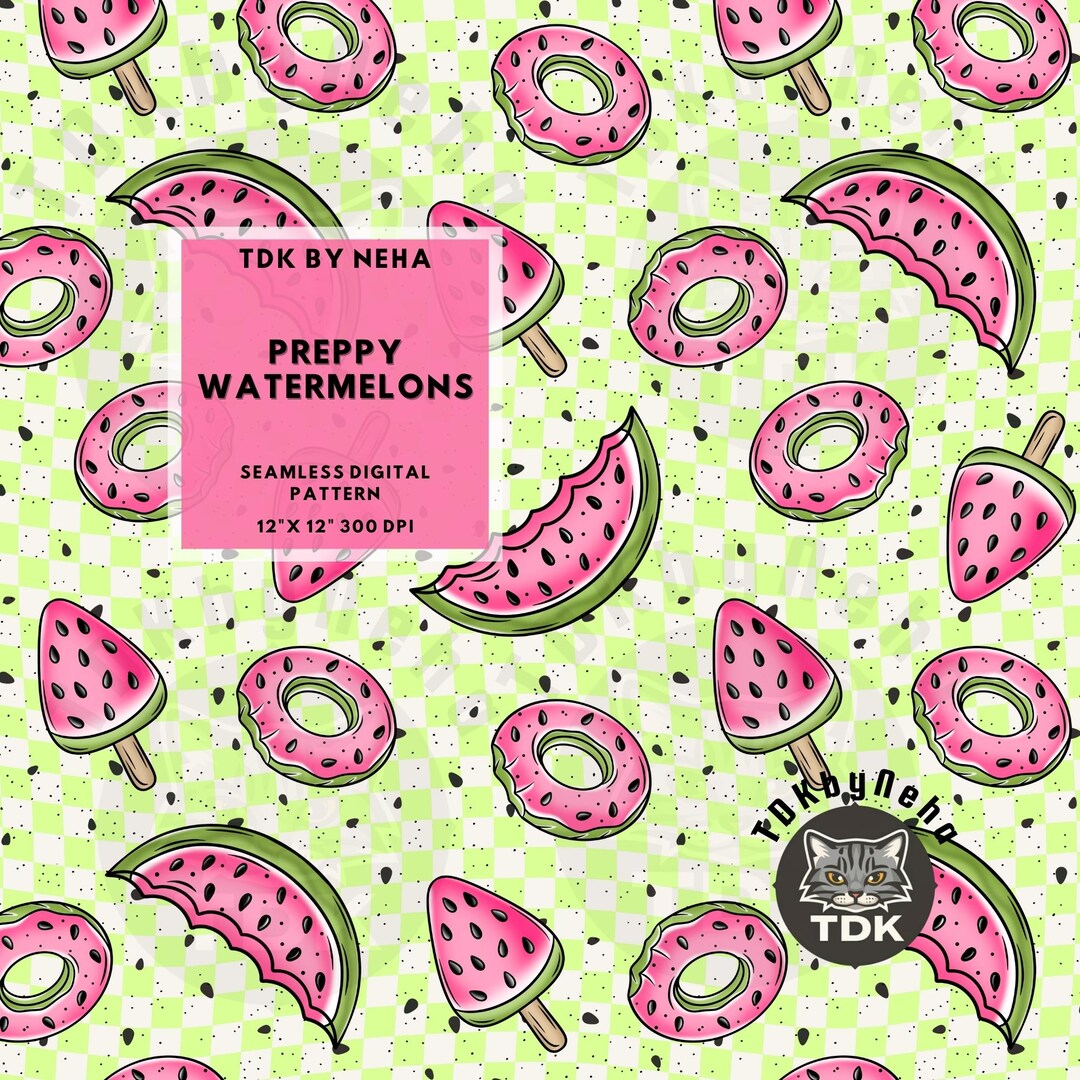 Preppy Watermelon Seamless Digital Paper for Fabric Printing, Bright ...