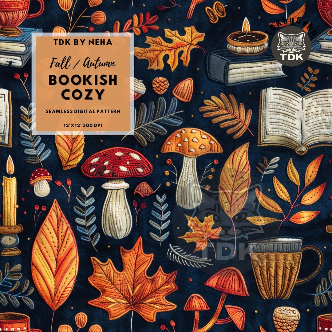 Cozy Fall Bookish Seamless Pattern Reading Contemporary Digital Paper ...