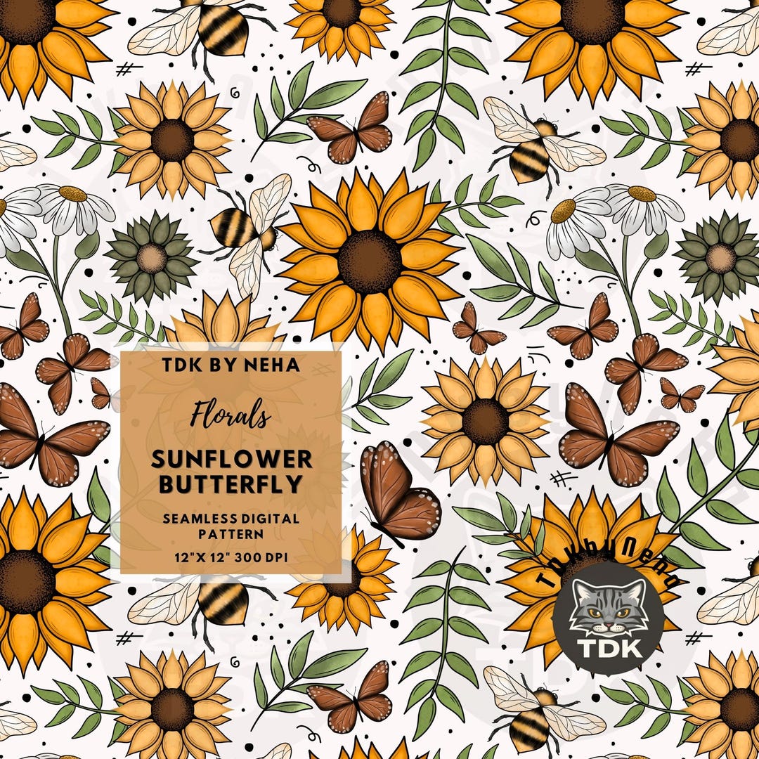 Sunflower Boho Floral Seamless Pattern Digital Paper for Fabric Print ...