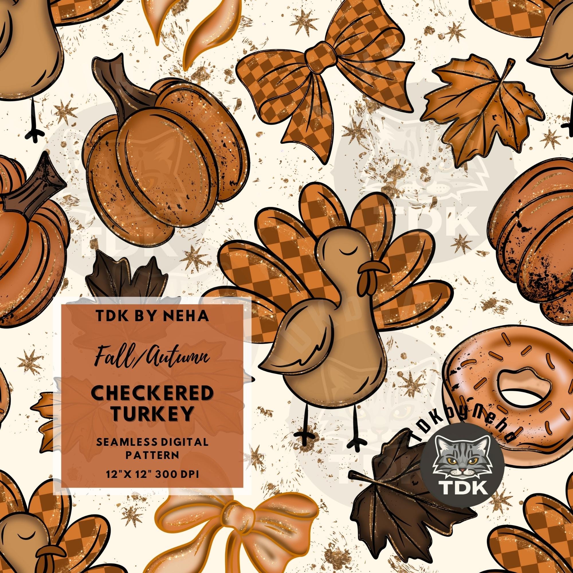Fall Checks Turkey Seamless Pattern Digital Paper for Fabric Print ...