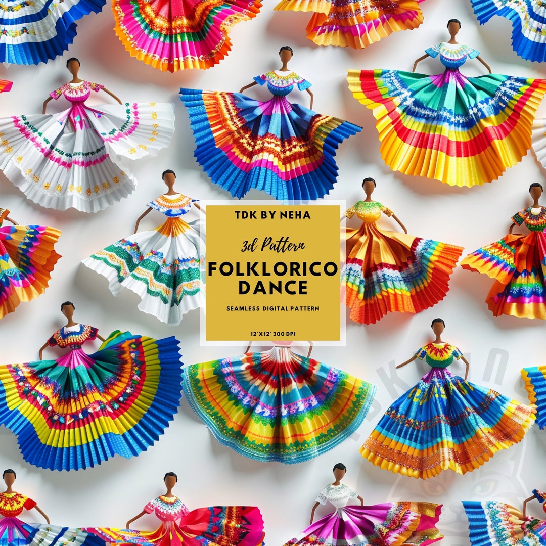 Mexican Folkloric Dance Digital Paper Fabric Print, 3D Mexican Cinco De ...