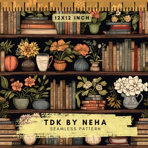 Floral Bookshelf Seamless Pattern Vintage Unlimited Commercial Use ...