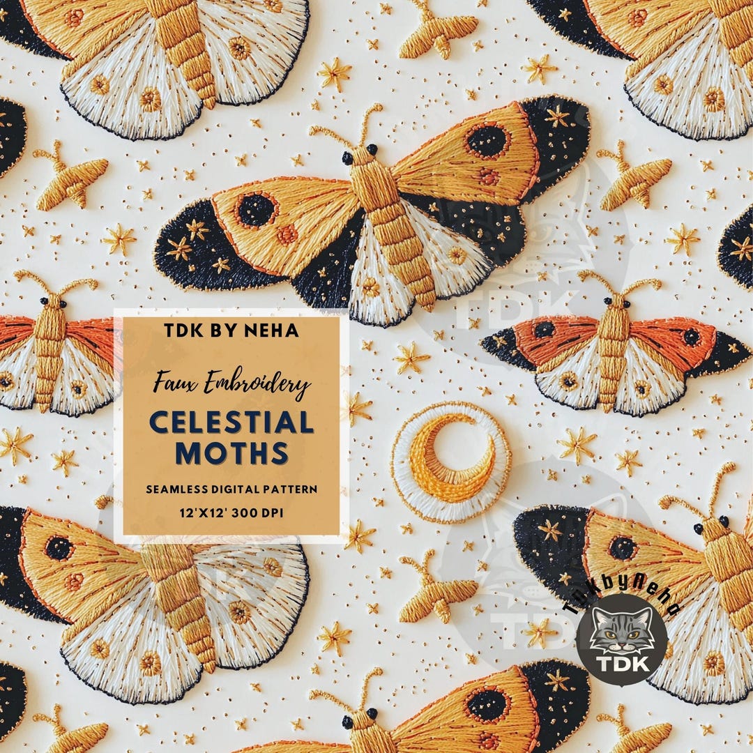 3D Celestial Moth Seamless Pattern for Fabric Print Moon Star Seamless Repeat Sublimation Design ...