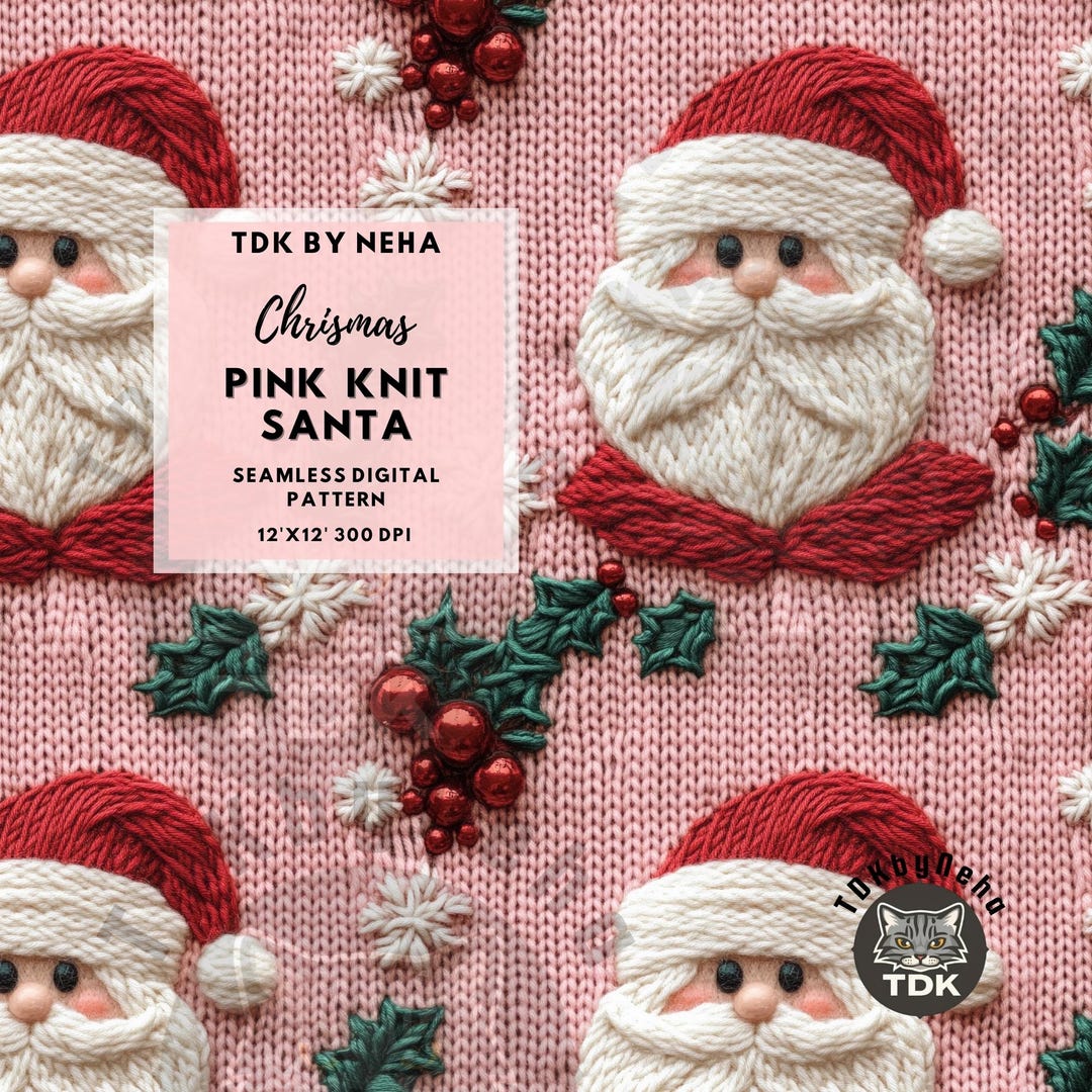 3D Christmas Santa Knit Embroidery Seamless Pattern for Fabric Print ...