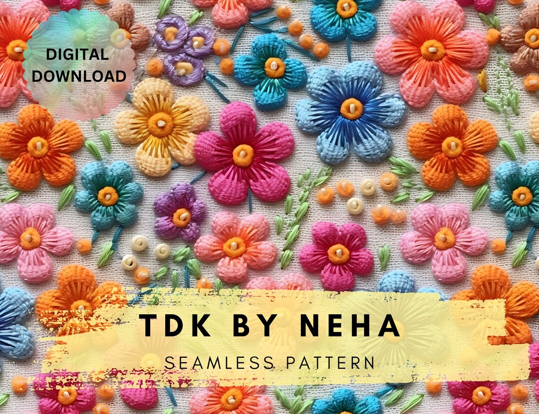 Embroidery Seamless File, Boho Floral Embroidery Seamless Pattern ...