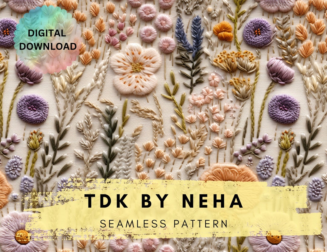 Embroidery Seamless File, Boho Floral Embroidery Seamless Pattern ...