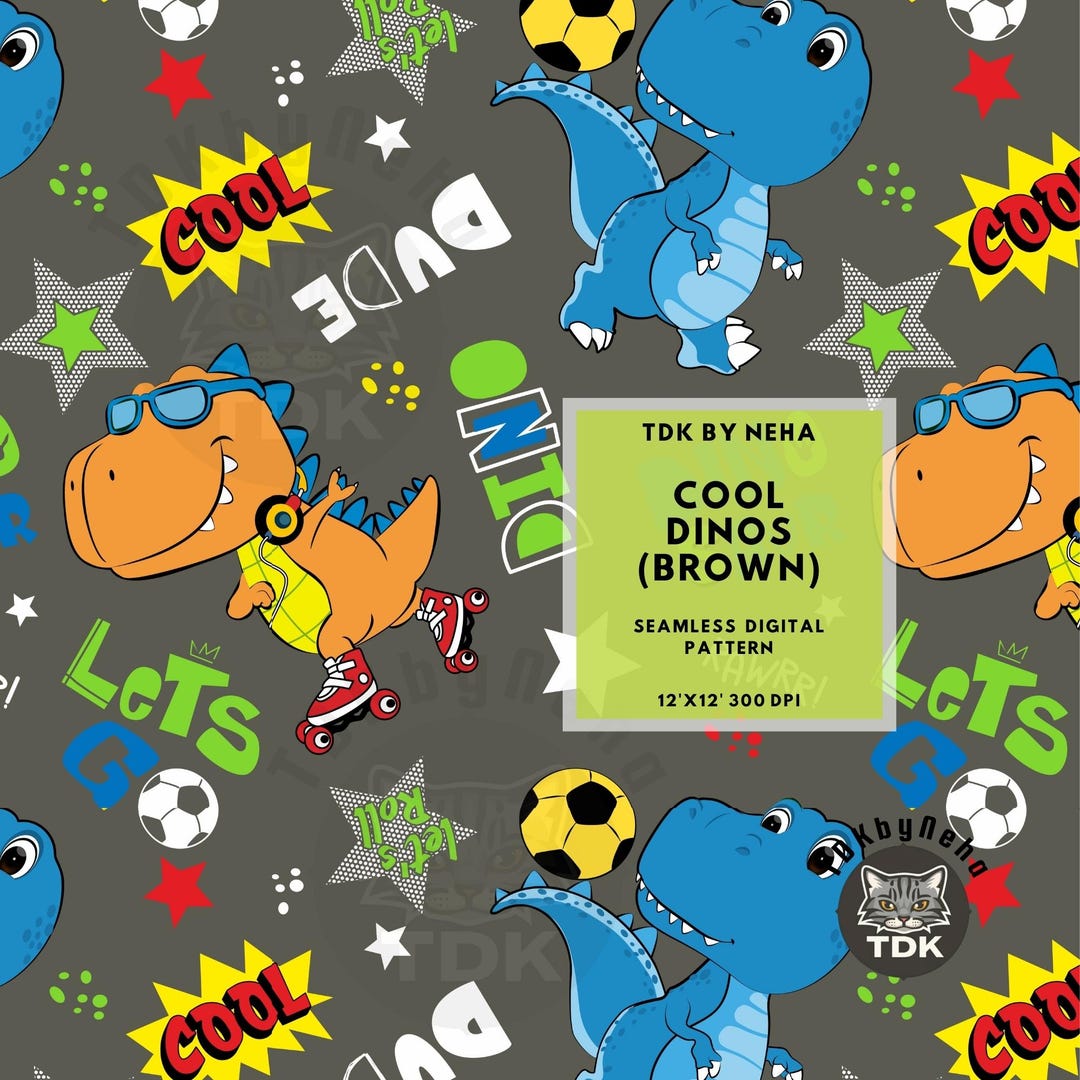 Bright Boy Summer T Rex Seamless Pattern, Football Dino Seamless File ...