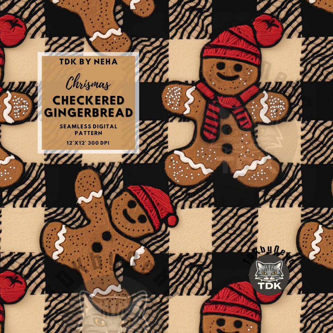 Christmas Checks Gingerbread Embroidery Seamless Digital Paper for ...