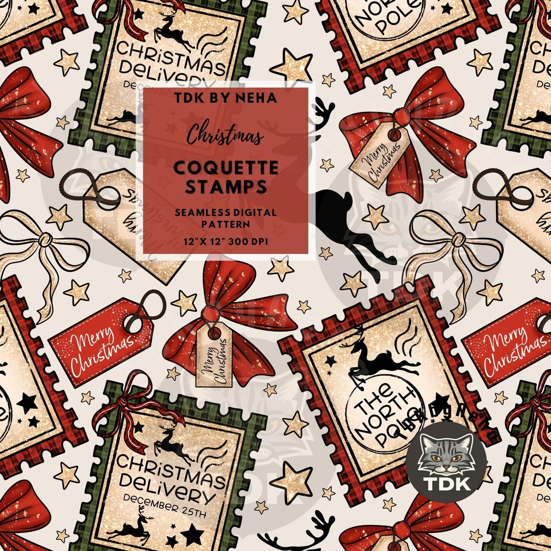 Coquette Bow Christmas Stamp Seamless File for Print, North Pole Repeat ...