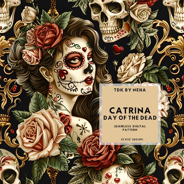 Catrina Day of the Dead Seamless Digital Paper for Fabric - Etsy