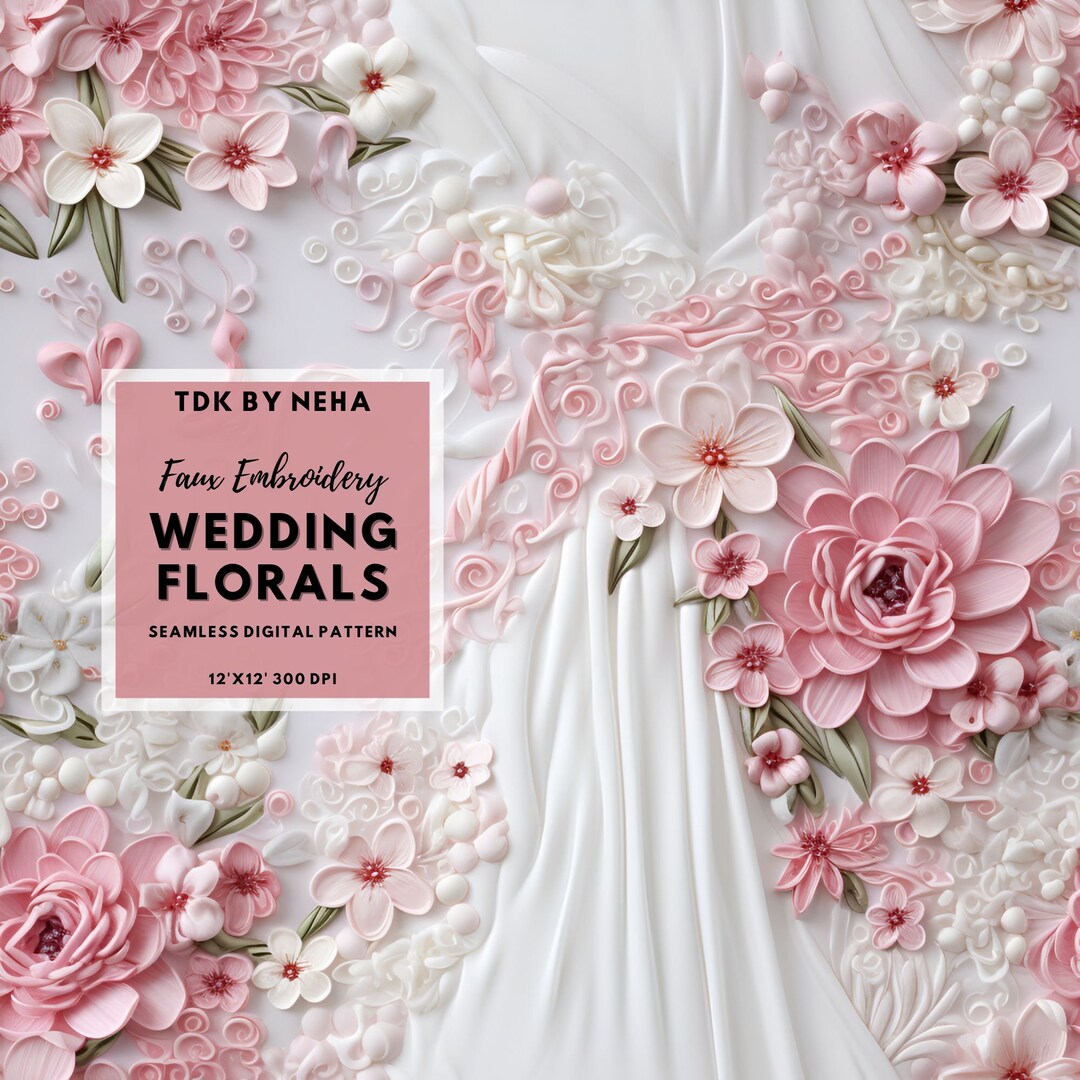 Wedding Floral Embroidery Seamless Pattern, Pink Wedding Seamless File ...