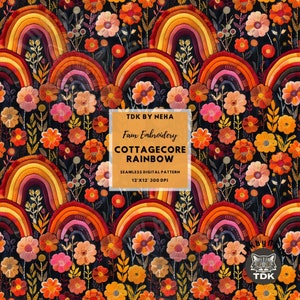 Fall Cottagecore Floral Rainbow Seamless Pattern Contemporary Digital ...
