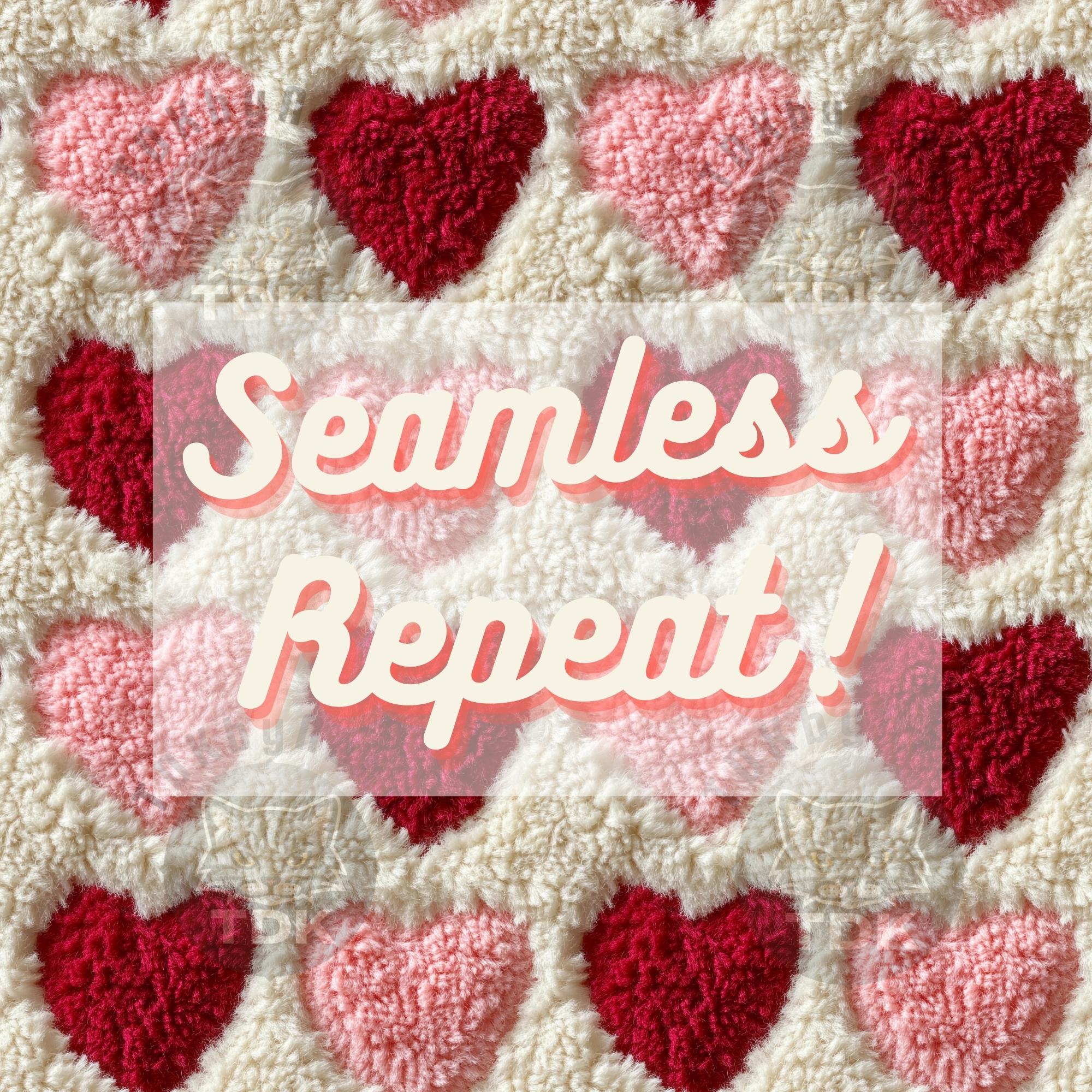 3D Fuzzy Heart Embroidery Seamless Pattern, Red Pink Love Seamless ...
