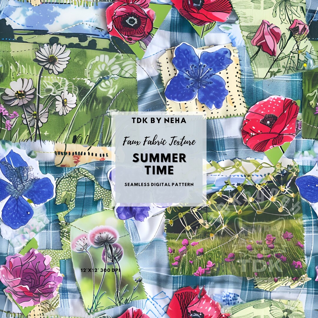 Floral Summertime Patchwork Seamless Digital Paper Fabric Print, Summer ...