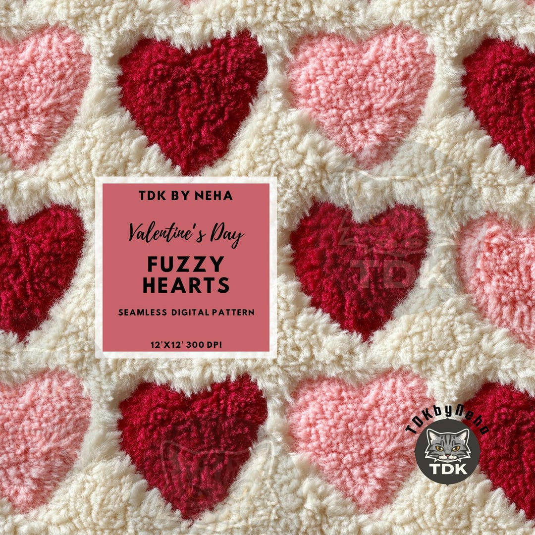 3D Fuzzy Heart Embroidery Seamless Pattern, Red Pink Love Seamless ...