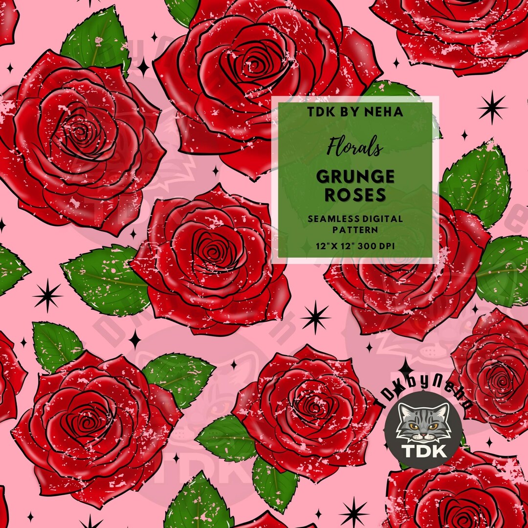 Red Floral Grunge Roses Seamless Pattern Digital Paper for Fabric ...