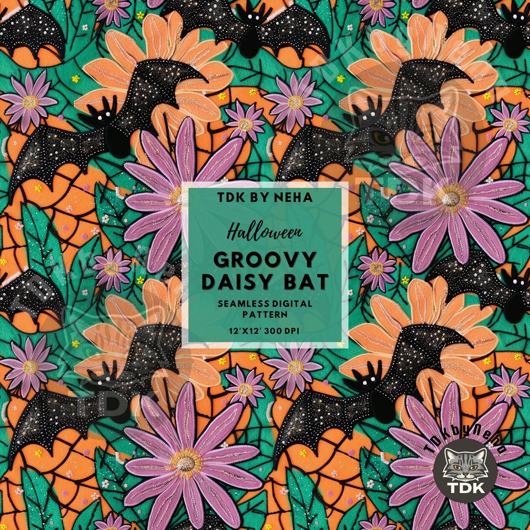 Retro Groovy Halloween Bats Seamless Digital Paper Fabric Print, Fall ...