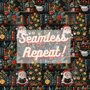 Boho Bookish Santa Seamless Pattern Reading Contemporary Digital Paper ...