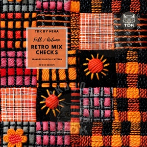 Retro Fall Checks Patchwork Seamless Digital Paper Fabric Print ...