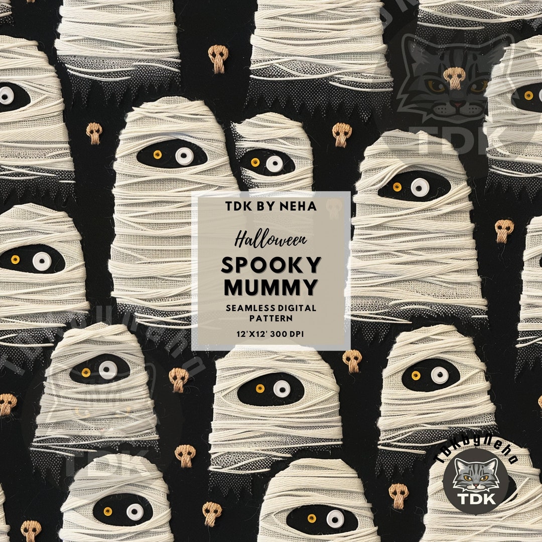 Halloween Spooky Eyed Mummy Seamless Pattern for Fabric Print Mummy ...