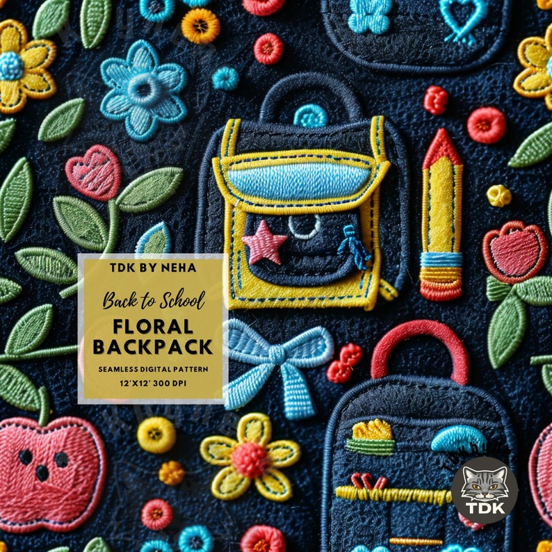 3D Backpack Seamless Faux Embroidery Digital Paper Fabric Print, Back ...