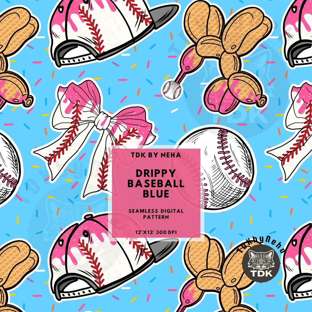 Coquette Bow Drippy Baseball Seamless Pattern Digital Paper for Fabric ...