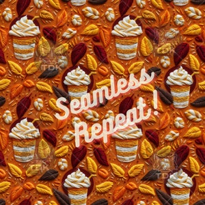 3D Fall Pumpkin Spice Latte Seamless Pattern Digital Paper for Fabric ...