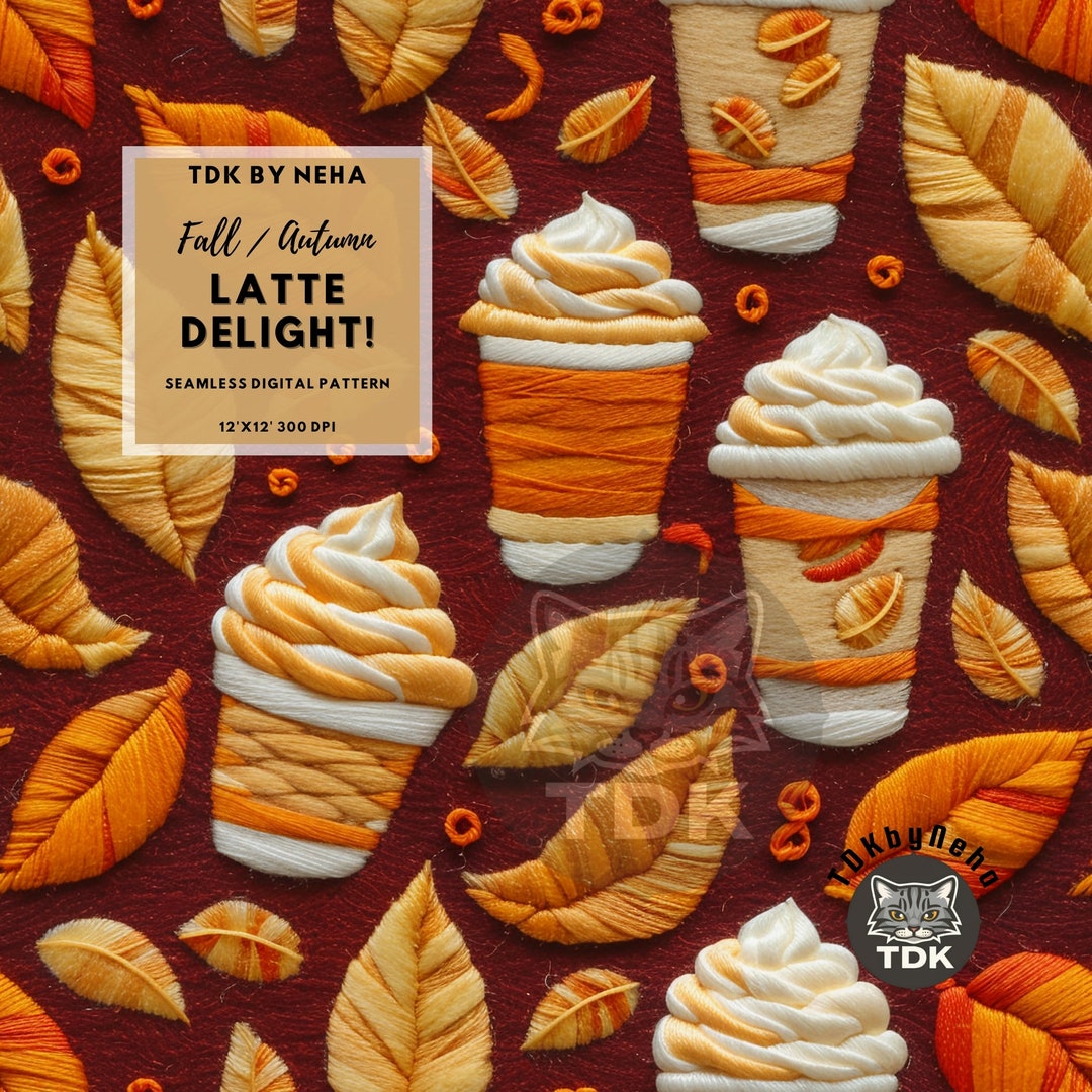 3D Pumpkin Spice Latte Seamless Pattern Digital Paper for Fabric ...