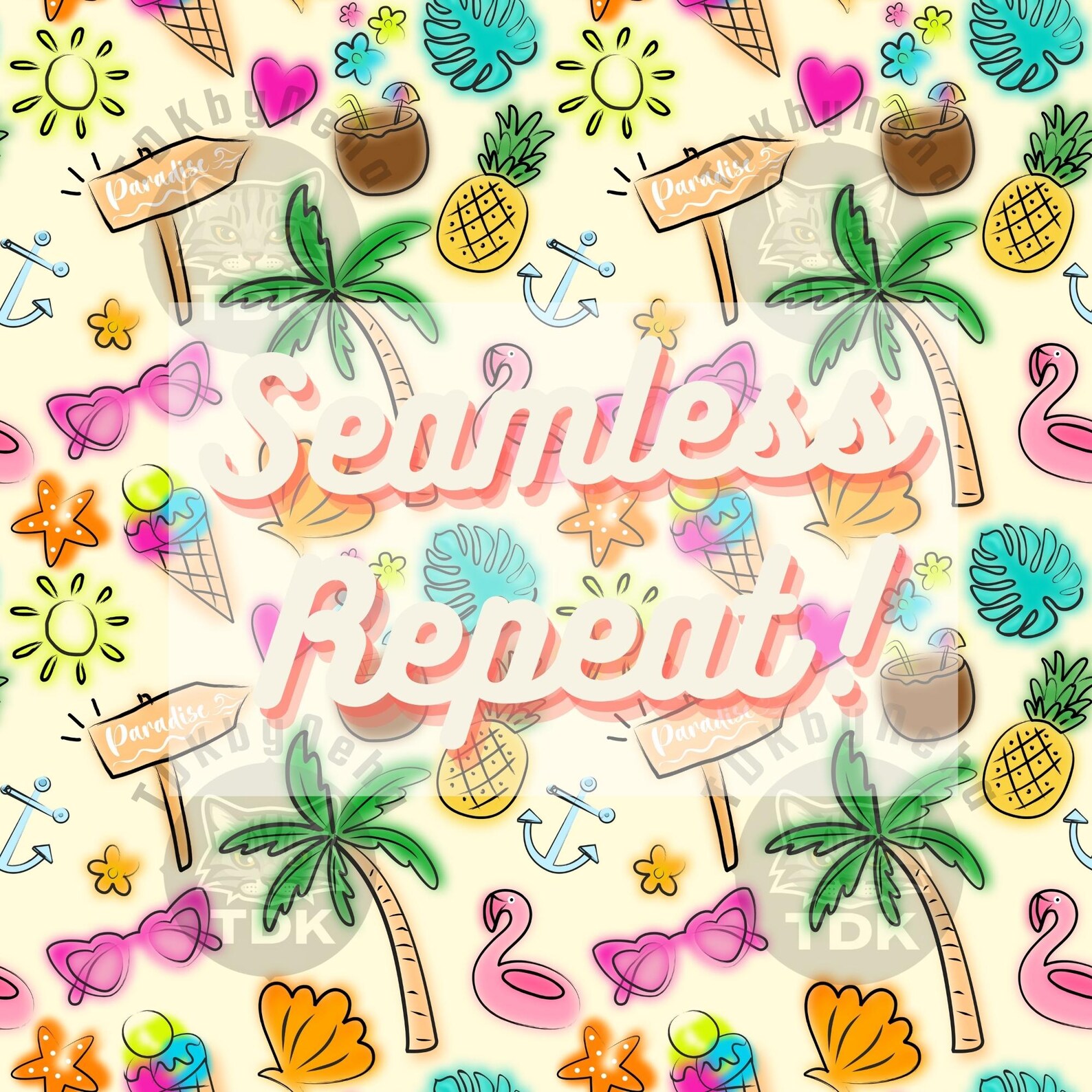 Summer Neon Doodles Seamless Digital Paper for Fabric Printing ...