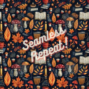 Cozy Fall Bookish Seamless Pattern Reading Contemporary Digital Paper ...