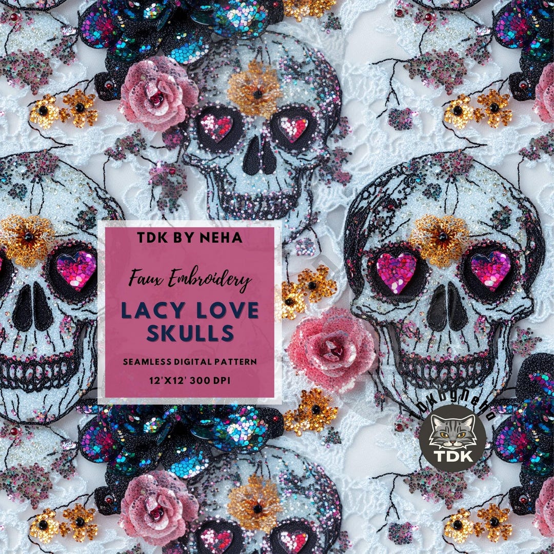 Lace Skull Seamless Pattern, Spooky Valentines Seamless Sublimation ...