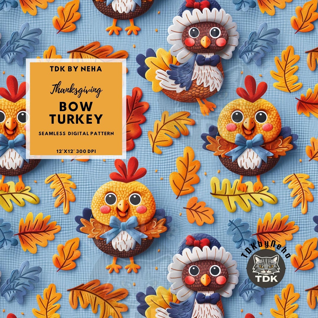 Cute Turkey With Bow Seamless Pattern for Fabric Print Thanksgiving ...