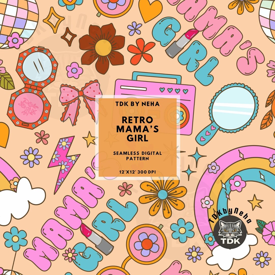 Retro Mama's Girl Seamless Pattern, Preppy Mothers Day Seamless File ...