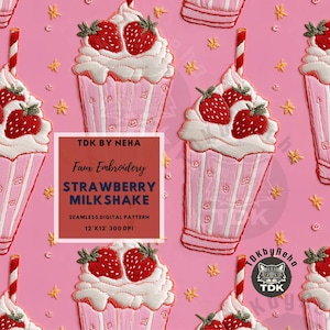 Strawberry Milkshake Faux Embroidery Seamless Digital Paper for Fabric ...