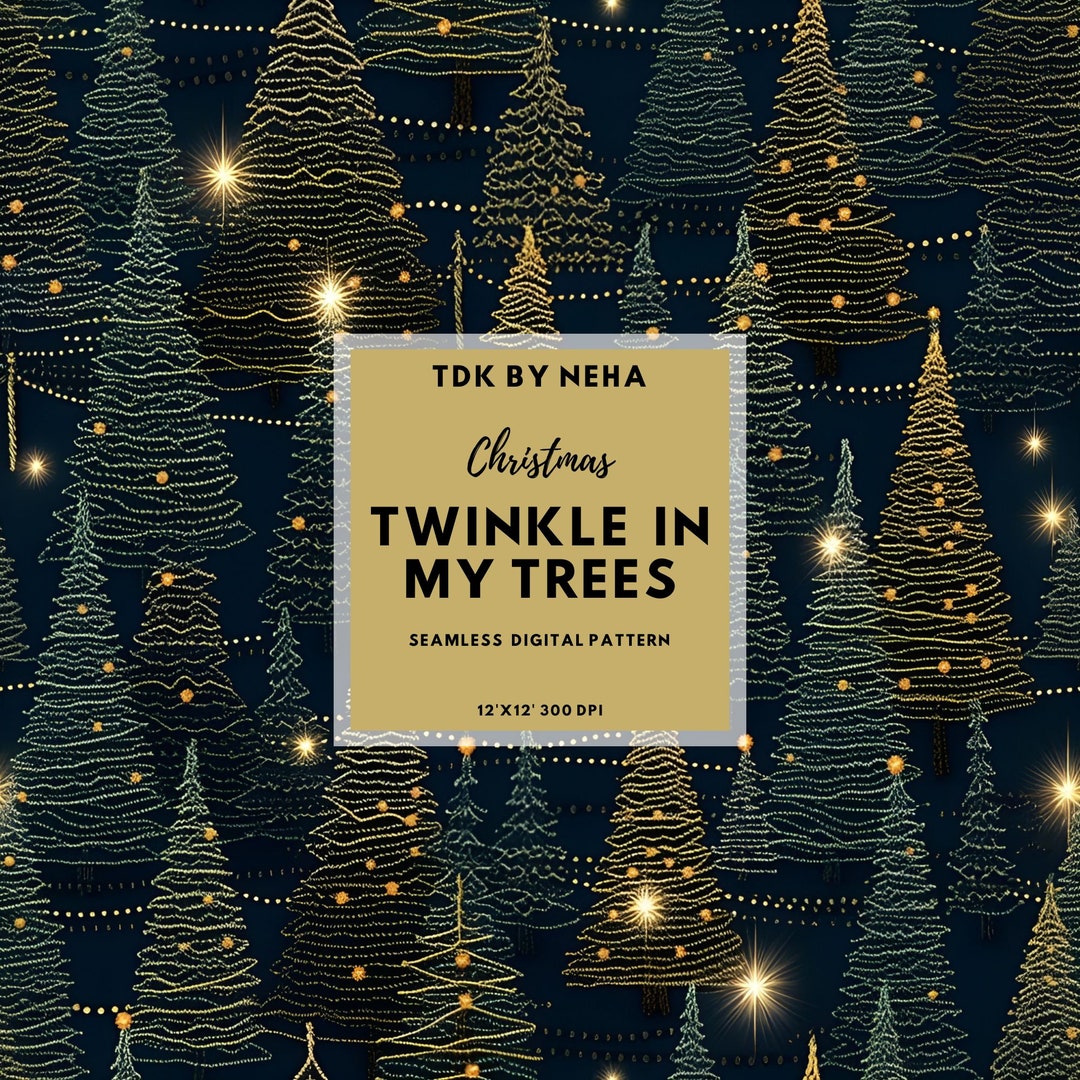 Twinkling Christmas Tree Seamless Pattern, Shining Star Christmas ...