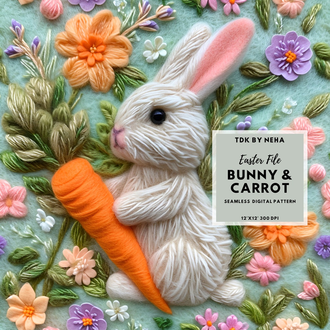 Nursery Cute Bunny Rabbit and Carrot Sublimation Design, Easter Bunny ...