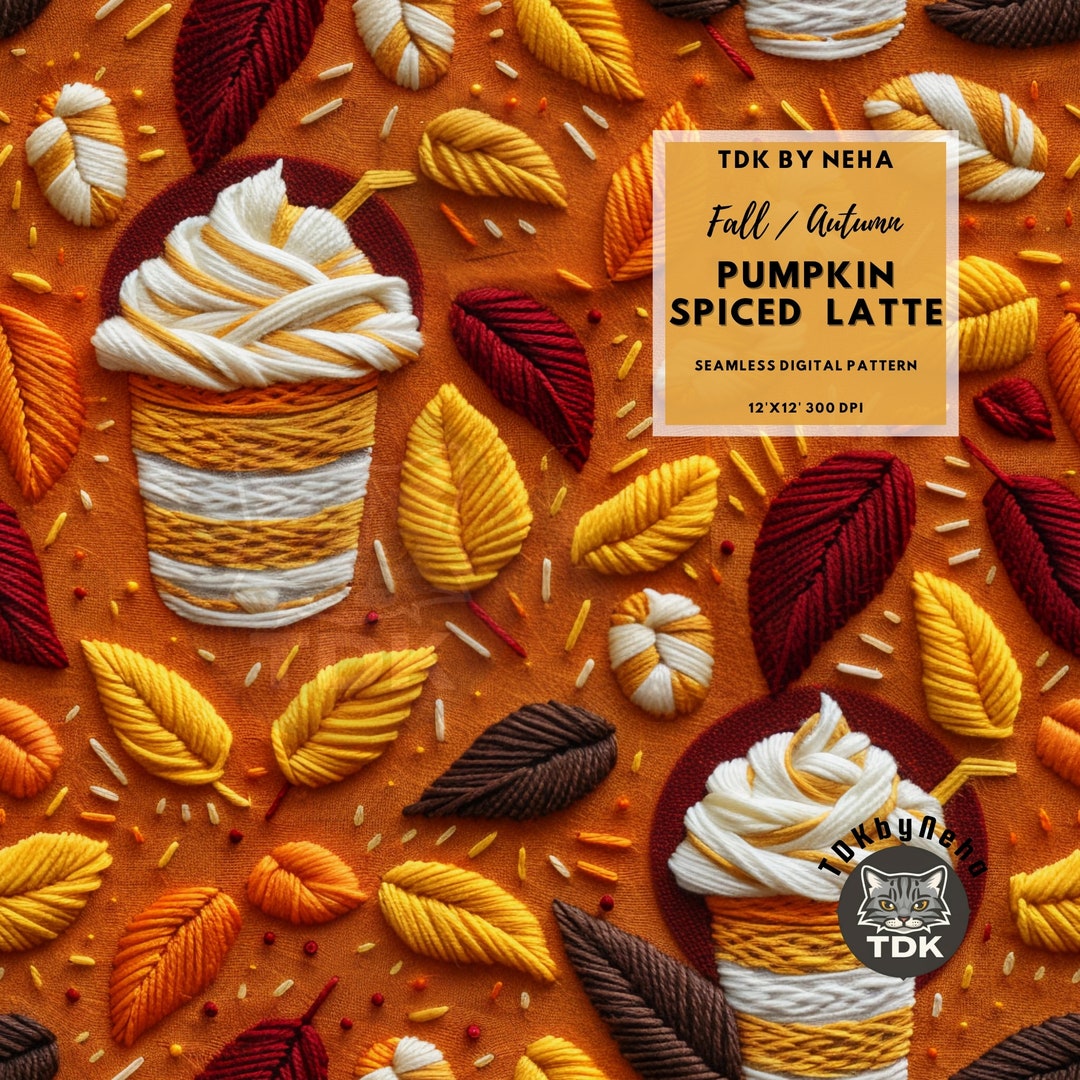 3D Fall Pumpkin Spice Latte Seamless Pattern Digital Paper for Fabric ...