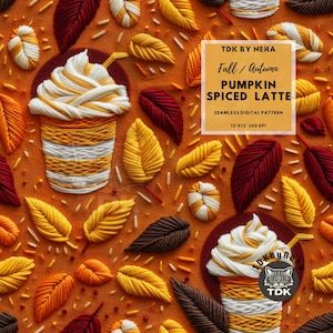 3D Fall Pumpkin Spice Latte Seamless Pattern Digital Paper for Fabric ...