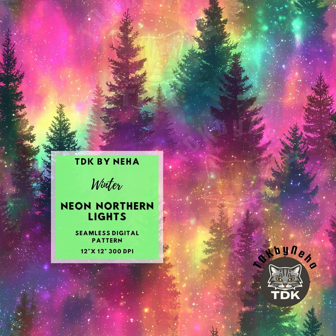Winter Neon Northern Lights Seamless Digital Paper for Fabric Print ...