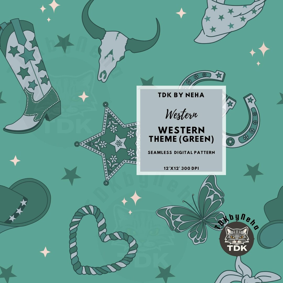 Green Western Cowgirl Boots Seamless Pattern Digital Paper for Fabric ...