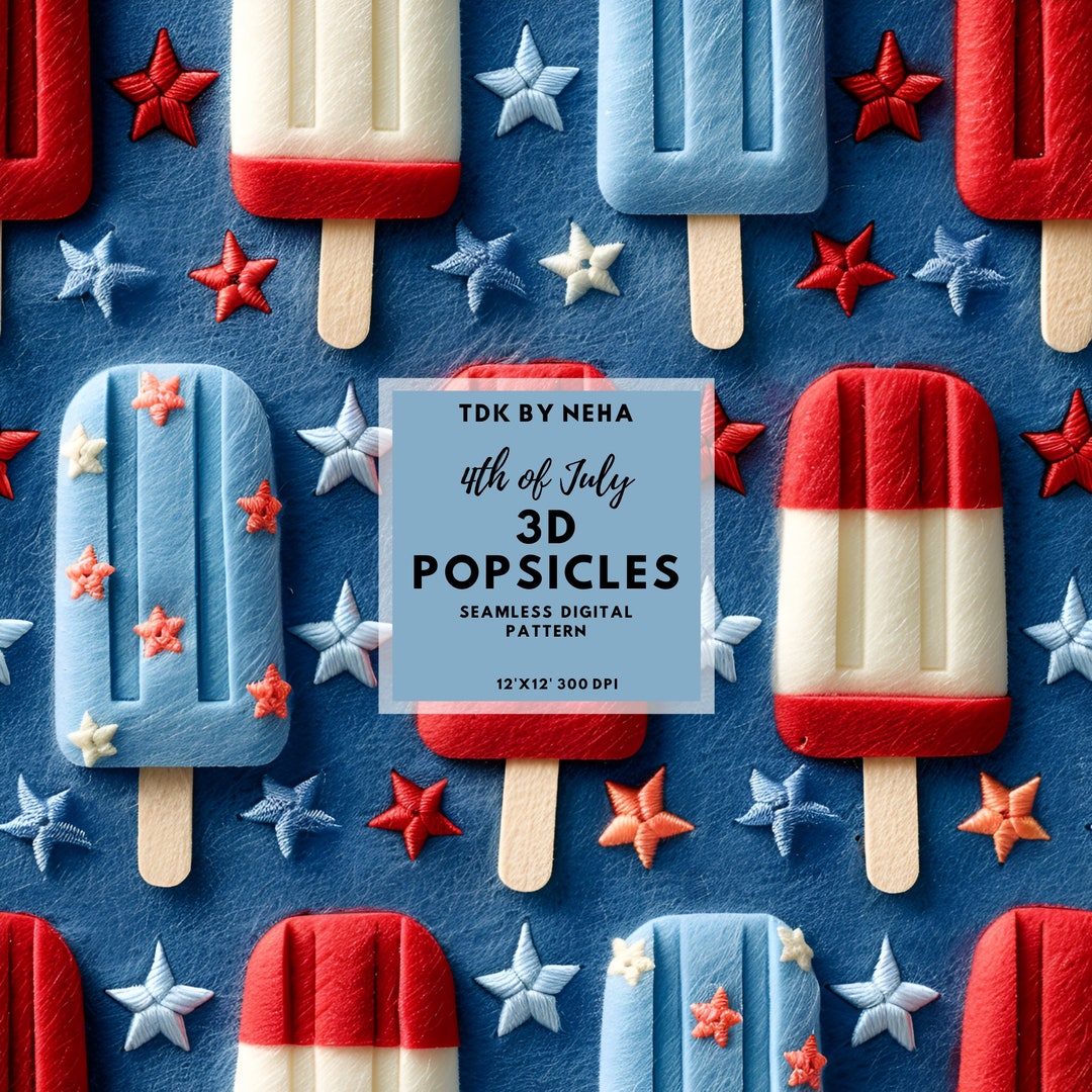 4th of July Popsicle Faux Embroidery Seamless Digital Paper for Fabric ...