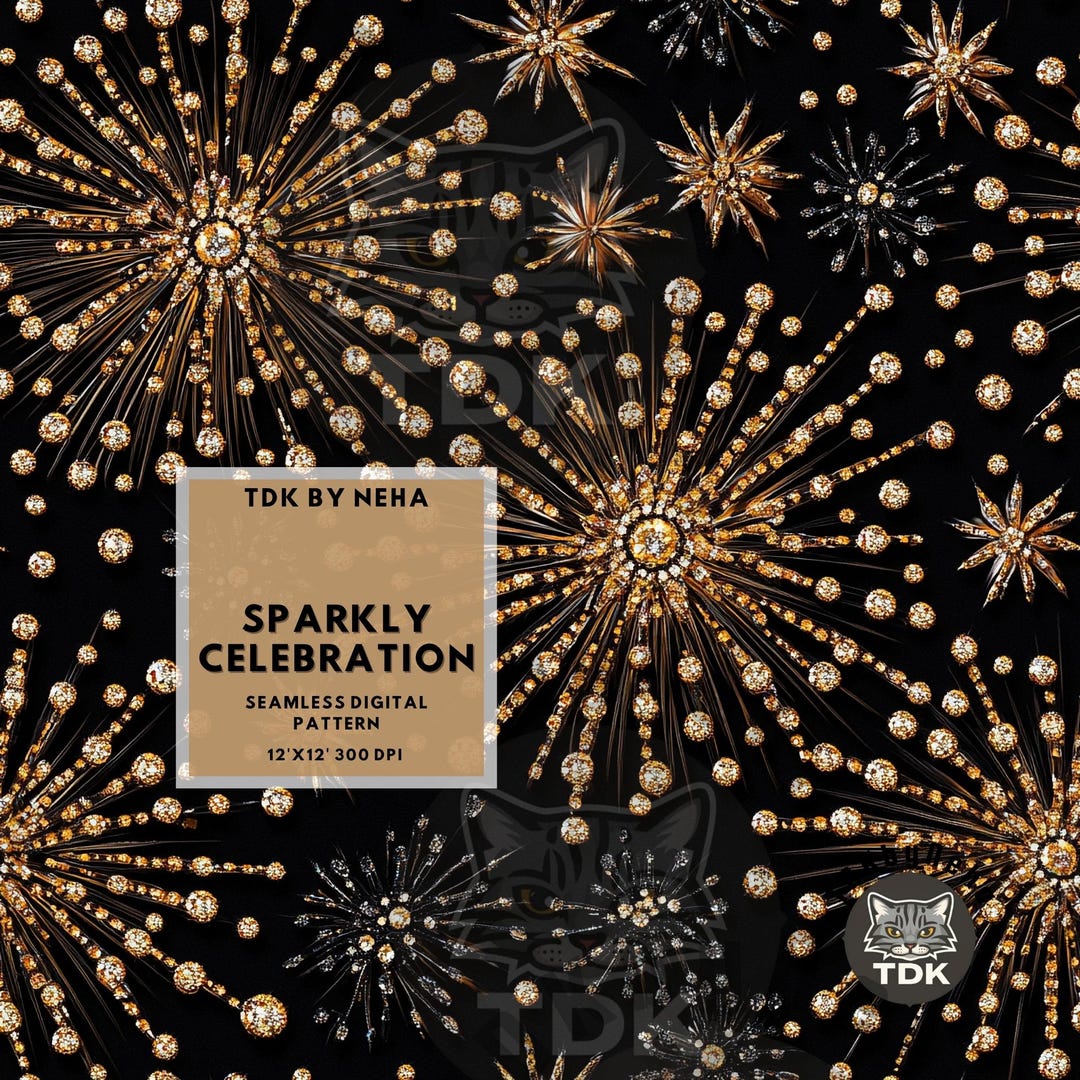 Sparkly New Year Seamless Digital Paper for Fabric Print, Glitter ...