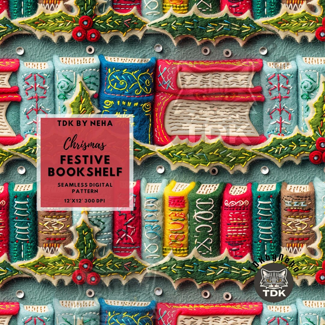 3D Christmas Bookish Seamless Pattern Reading Contemporary Digital ...