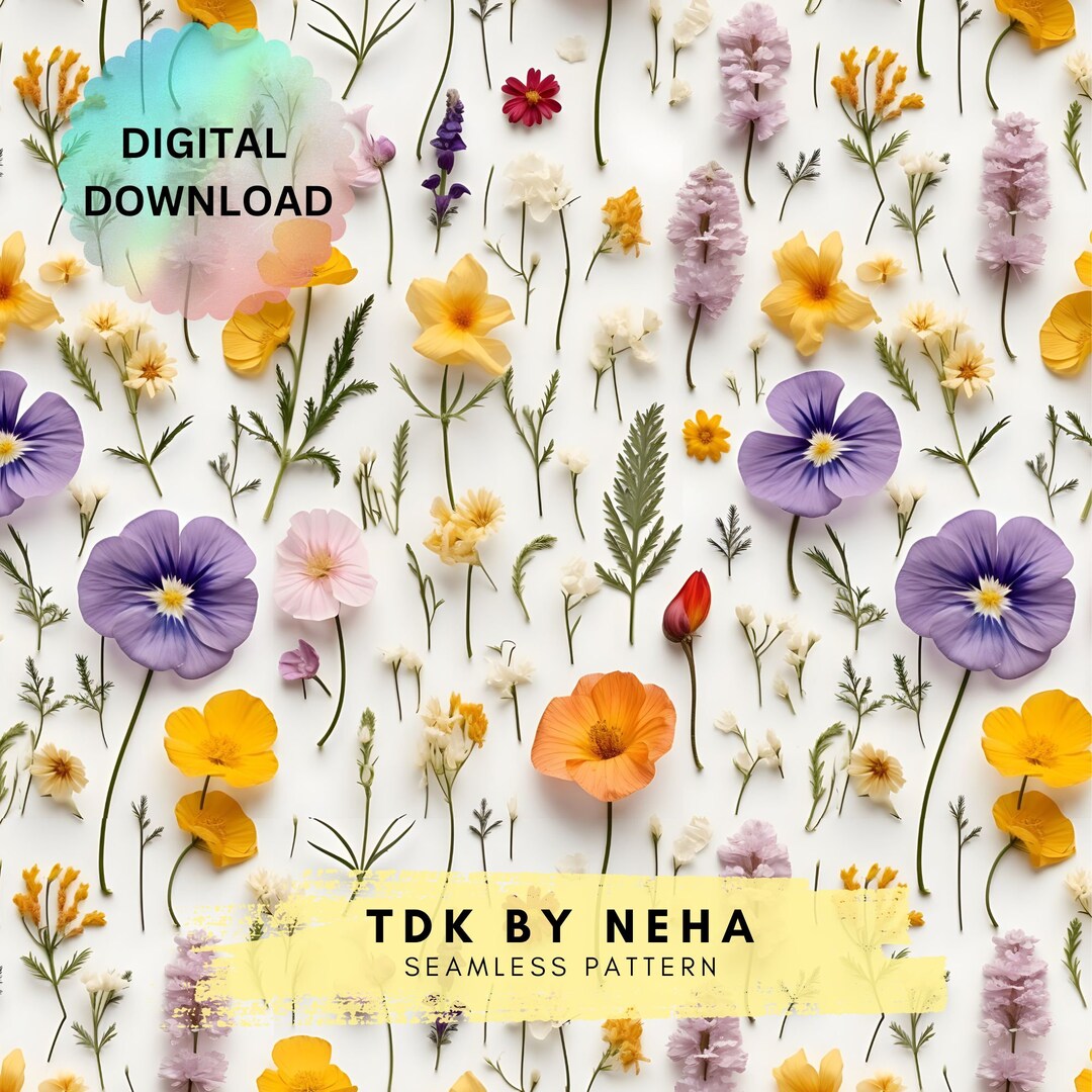 Delicate Pressed Flower Seamless Pattern, Tiny Boho Floral Wildflower Repeat, Wild Meadow ...